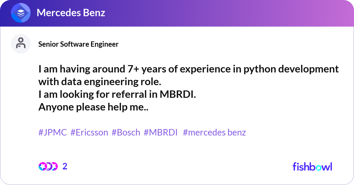 I am having around 7+ years of experience in pytho... | Fishbowl