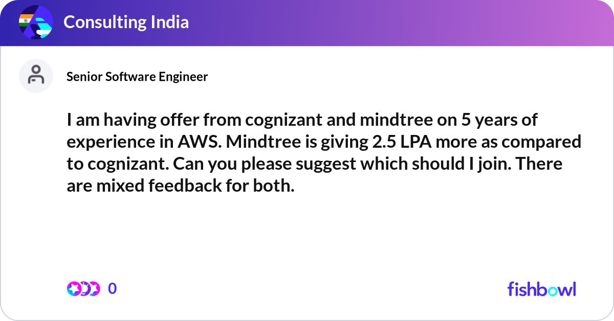 I am having offer from cognizant and mindtree on 5... | Fishbowl