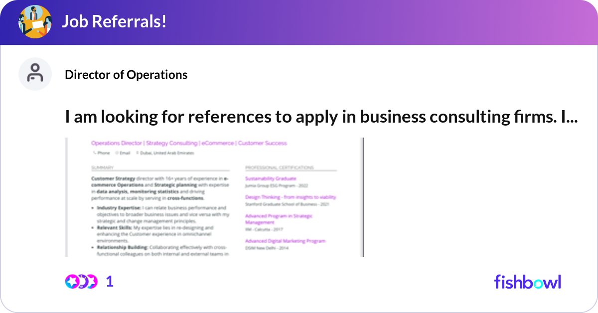 I am looking for references to apply in business c... | Fishbowl