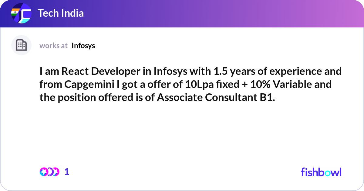 I am React Developer in Infosys with 1.5 years of ... | Fishbowl
