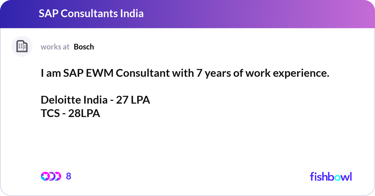 I am SAP EWM Consultant with 7 years of work exper... | Fishbowl