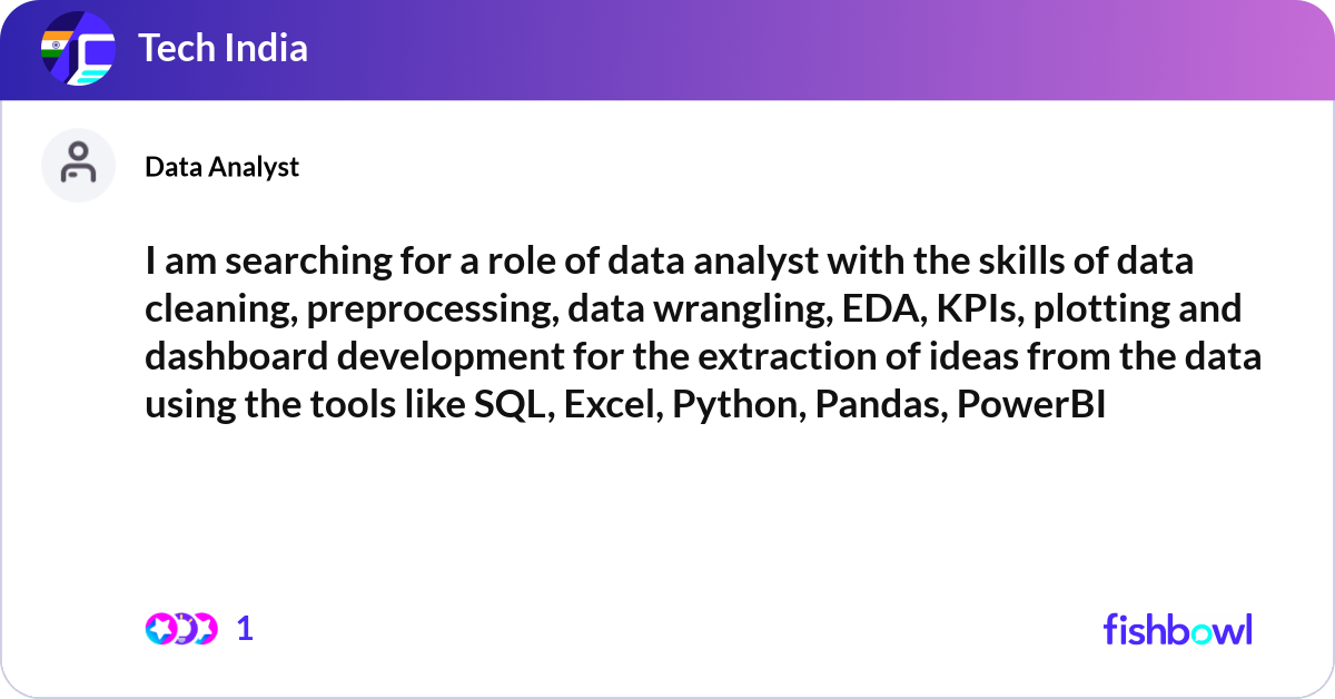 I am searching for a role of data analyst with the... | Fishbowl