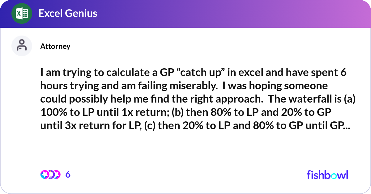 I am trying to calculate a GP “catch up” in excel ... | Fishbowl