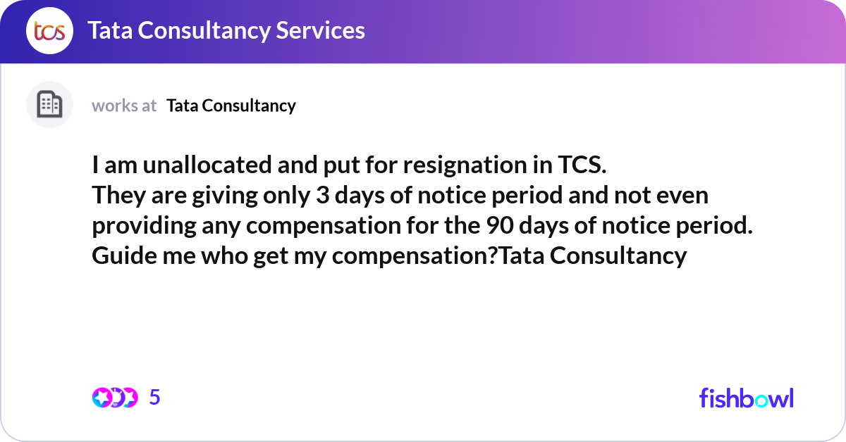 I am unallocated and put for resignation in TCS. T... | Fishbowl