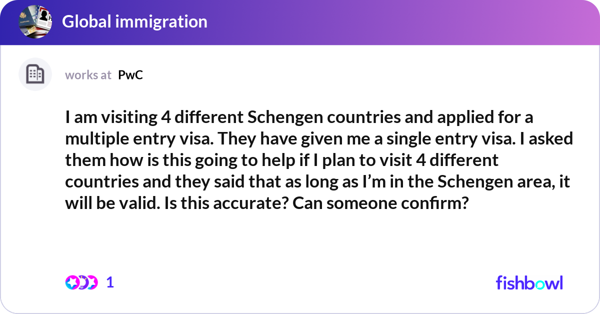 I am visiting 4 different Schengen countries and a... | Fishbowl