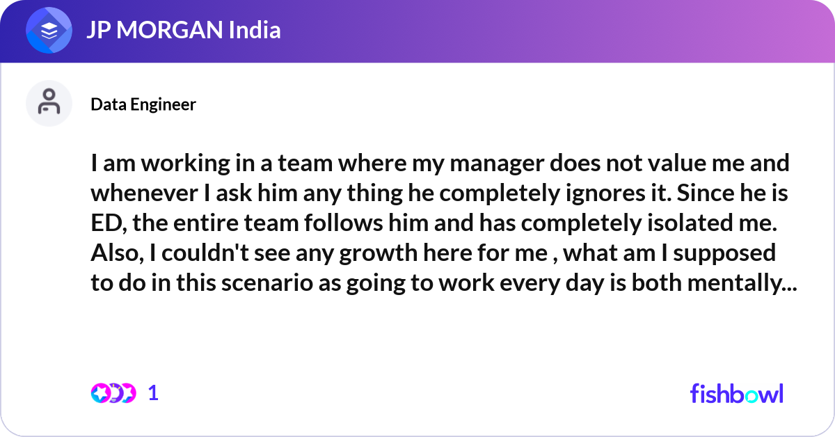 I am working in a team where my manager does not v... | Fishbowl