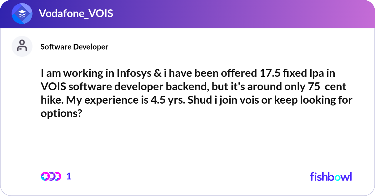 I am working in Infosys & i have been offered 17.5... | Fishbowl