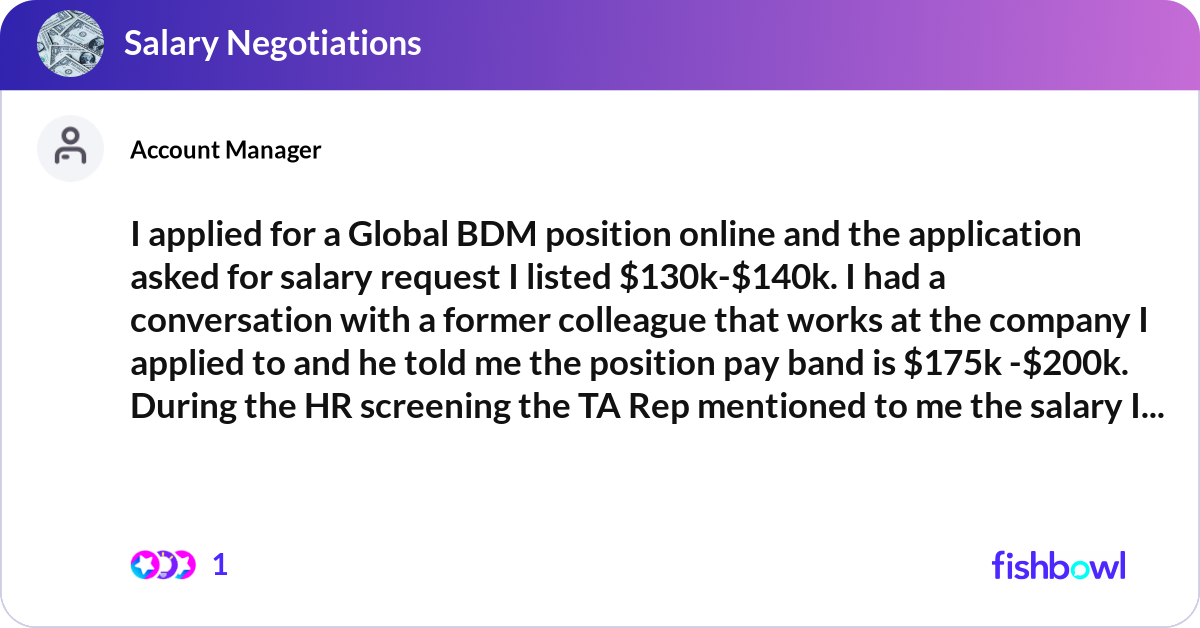 I applied for a Global BDM position online and the... | Fishbowl