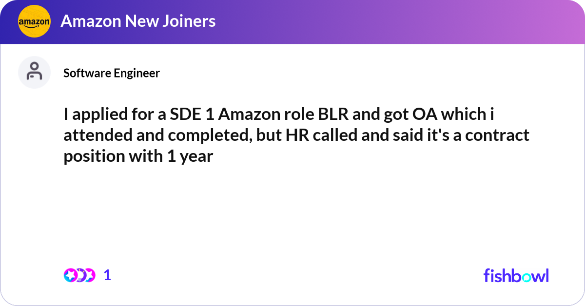 I applied for a SDE 1 Amazon role BLR and got OA w... | Fishbowl