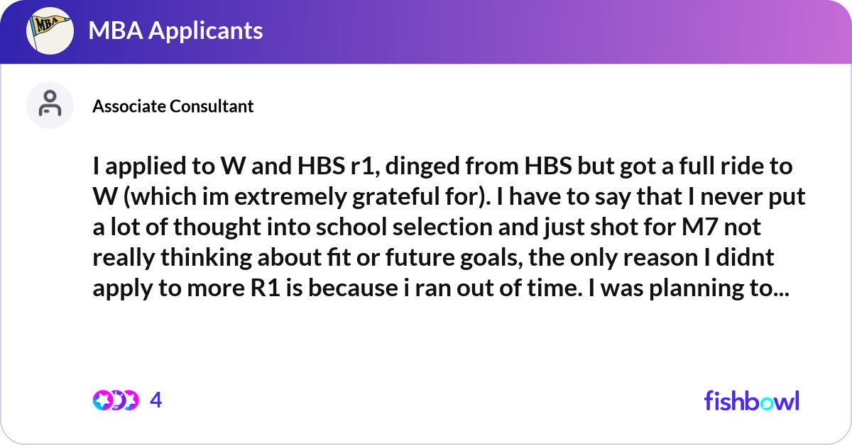 I applied to W and HBS r1, dinged from HBS but got... | Fishbowl
