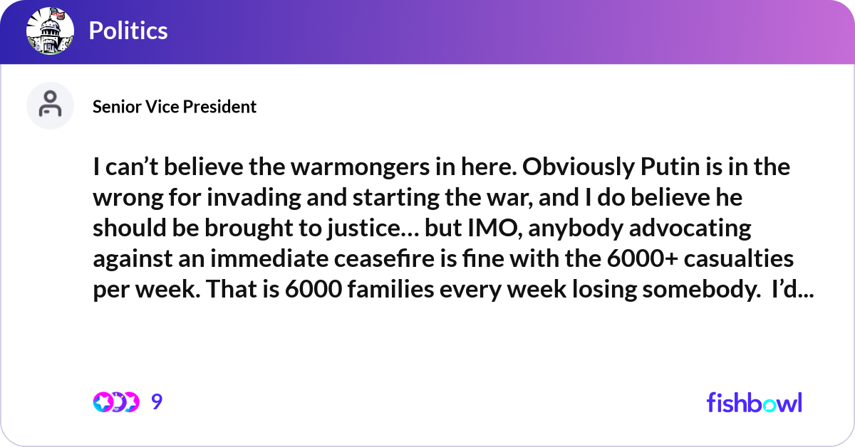 I can’t believe the warmongers in here. Obviously ... | Fishbowl