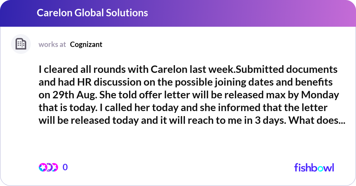 I cleared all rounds with Carelon last week.Submit... | Fishbowl