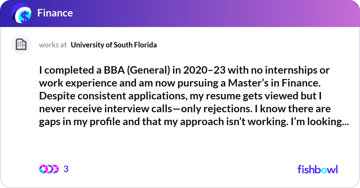I completed a BBA (General) in 2020–23 with no int... | Fishbowl