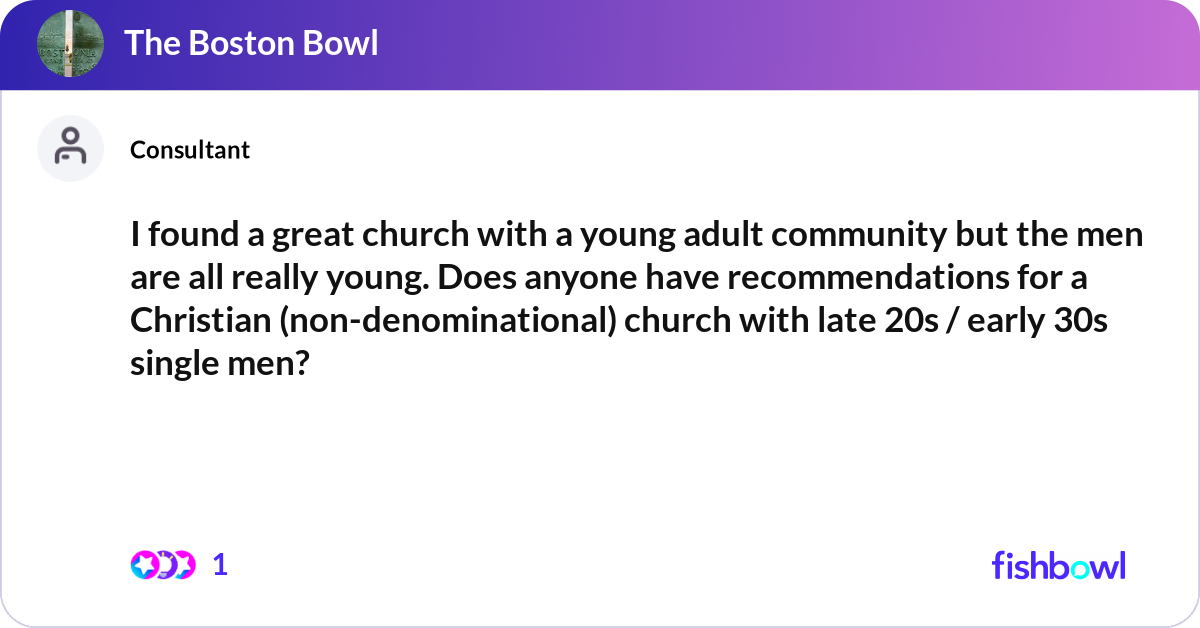 I found a great church with a young adult communit... | Fishbowl