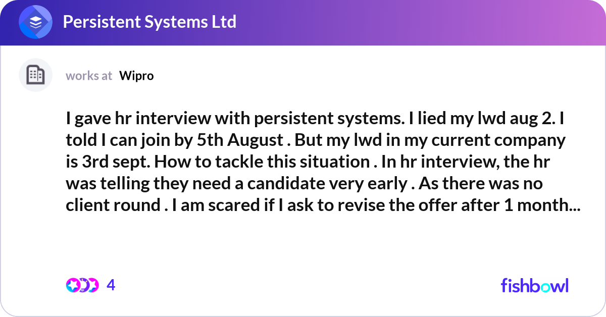 I gave hr interview with persistent systems. I lie... | Fishbowl