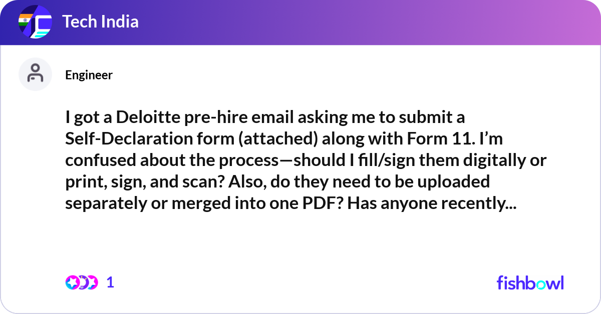 I got a Deloitte pre-hire email asking me to submi... | Fishbowl