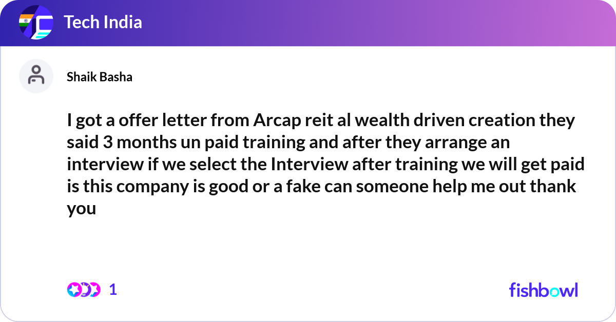I got a offer letter from Arcap reit al wealth dri... | Fishbowl