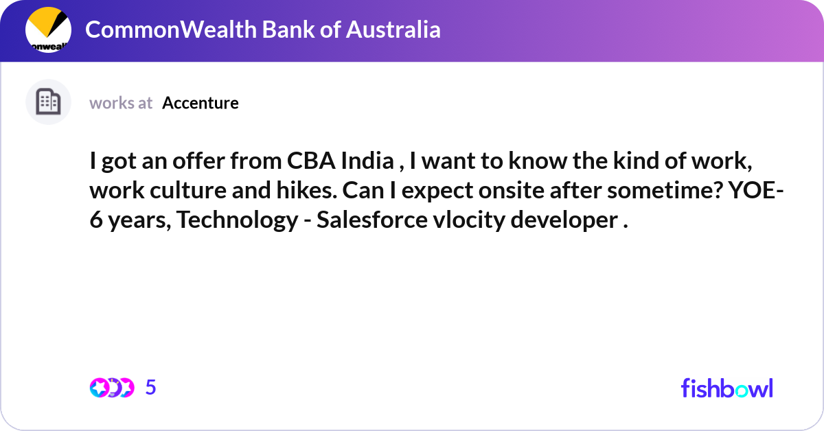 I got an offer from CBA India , I want to know the... | Fishbowl