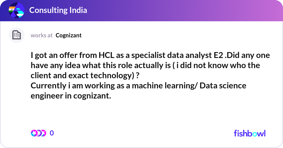 I got an offer from HCL as a specialist data analy... | Fishbowl