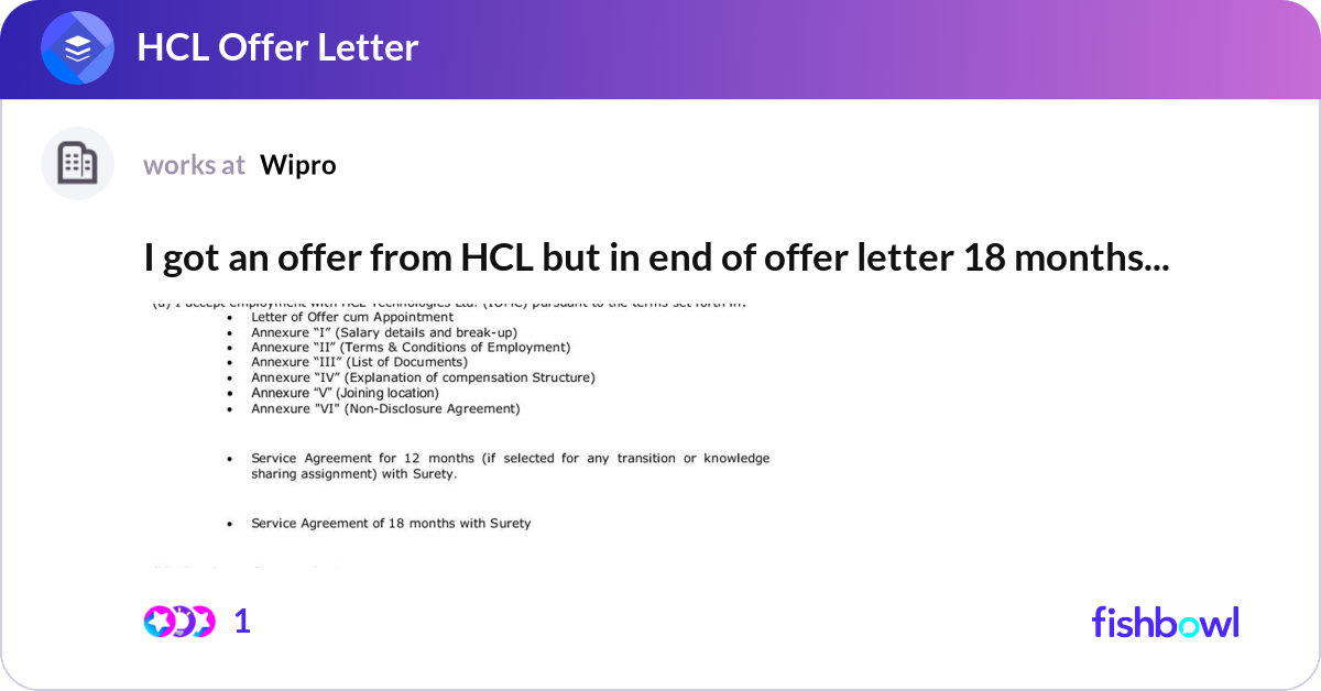I got an offer from HCL but in end of offer letter... | Fishbowl