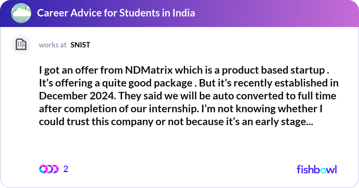 I got an offer from NDMatrix which is a product ba... | Fishbowl