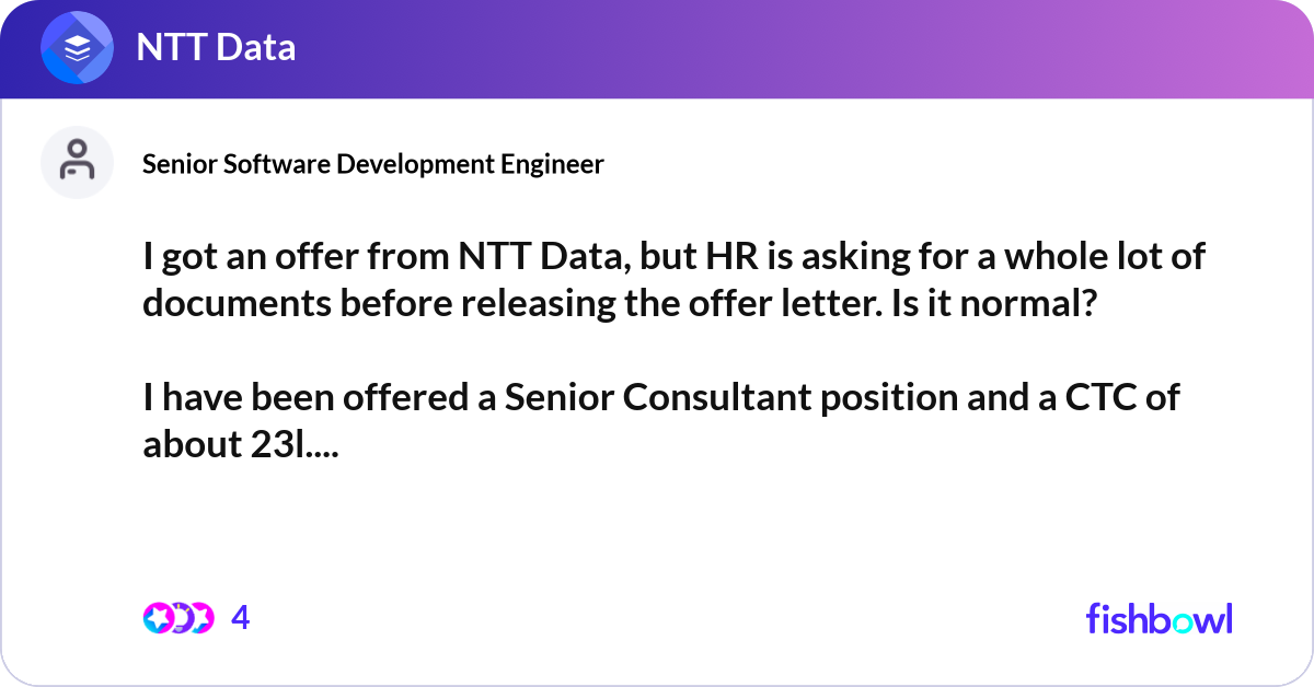 I got an offer from NTT Data, but HR is asking for... | Fishbowl