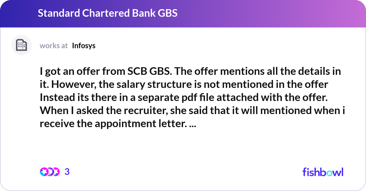 I got an offer from SCB GBS. The offer mentions al... | Fishbowl