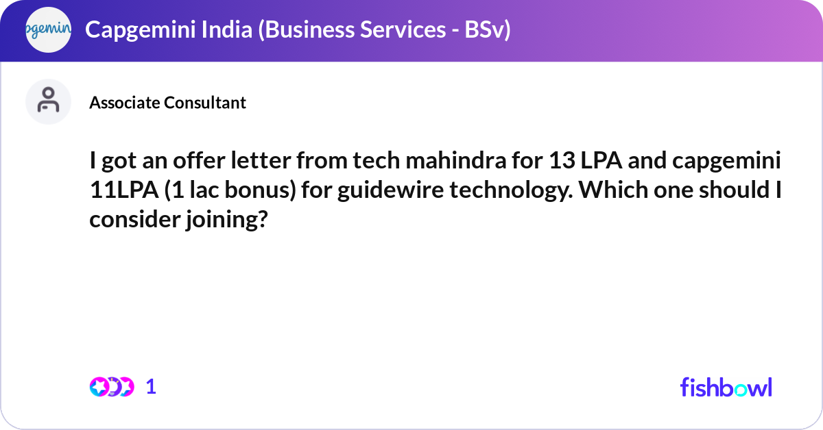 I got an offer letter from tech mahindra for 13 LP... | Fishbowl