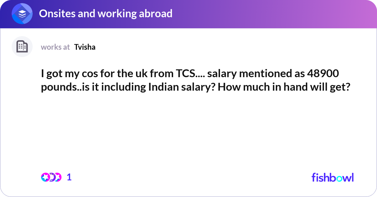 I got my cos for the uk from TCS.... salary mentio... | Fishbowl