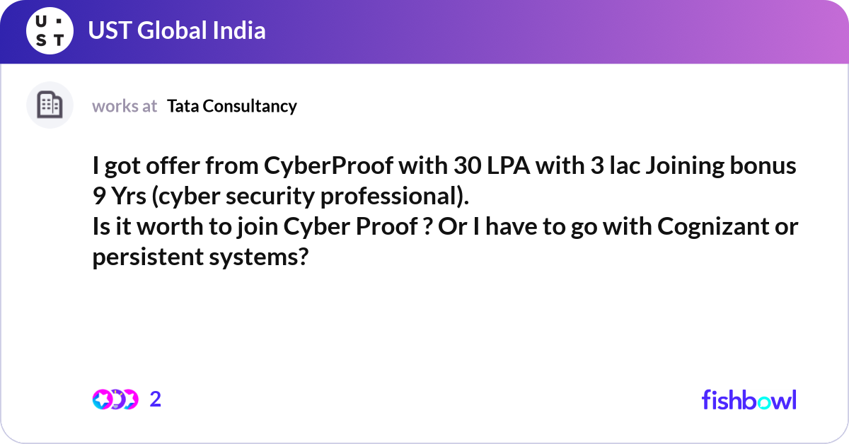I got offer from CyberProof with 30 LPA with 3 lac... | Fishbowl