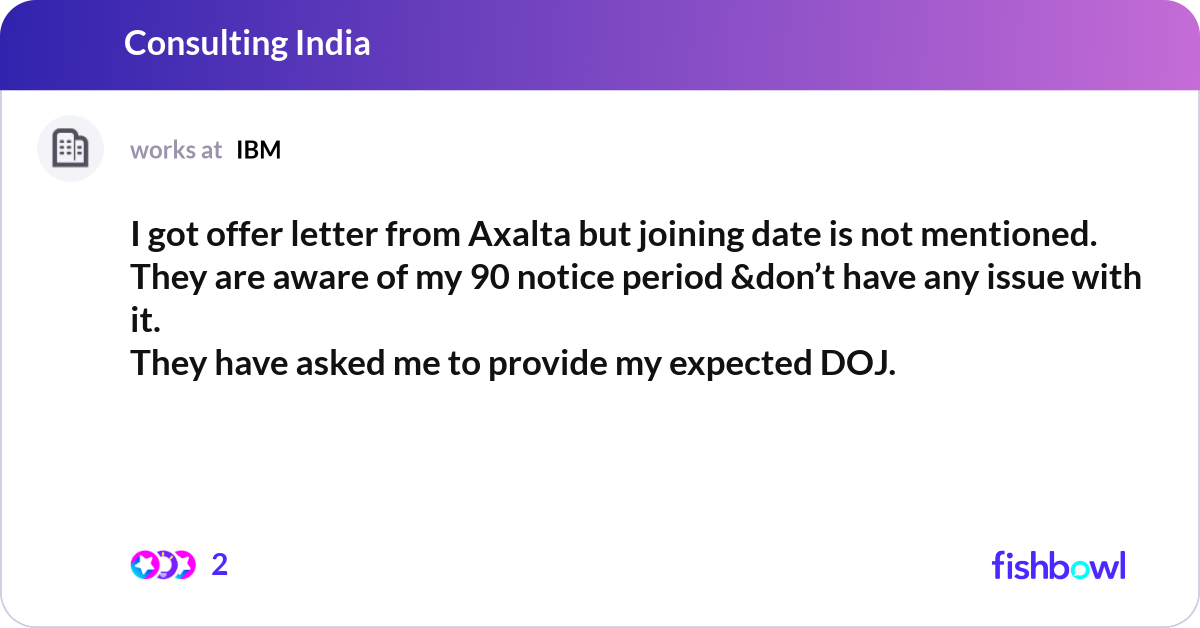 I got offer letter from Axalta but joining date is... | Fishbowl