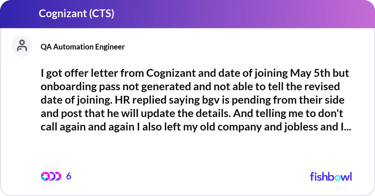 I got offer letter from Cognizant and date of join... | Fishbowl