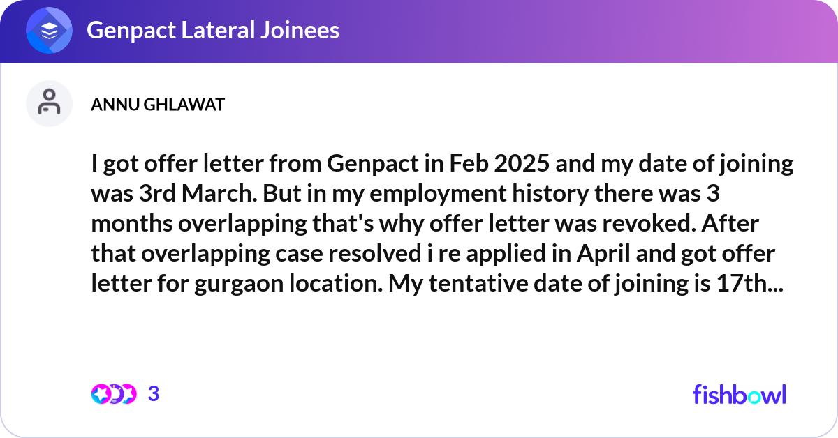 I got offer letter from Genpact in Feb 2025 and my... | Fishbowl