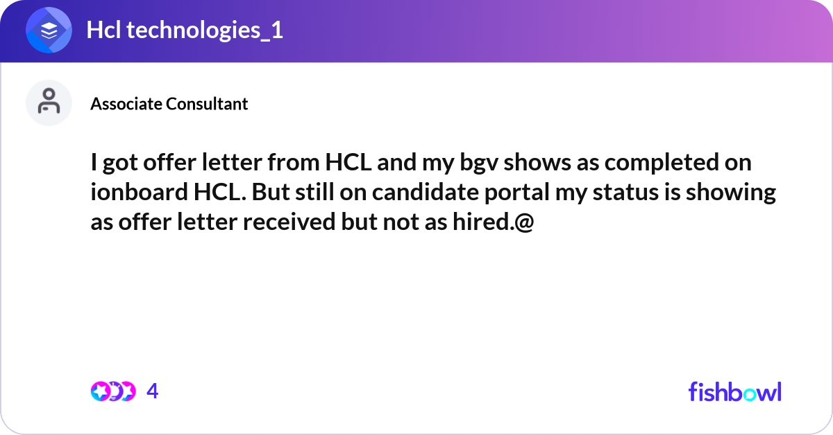 I got offer letter from HCL and my bgv shows as co... | Fishbowl
