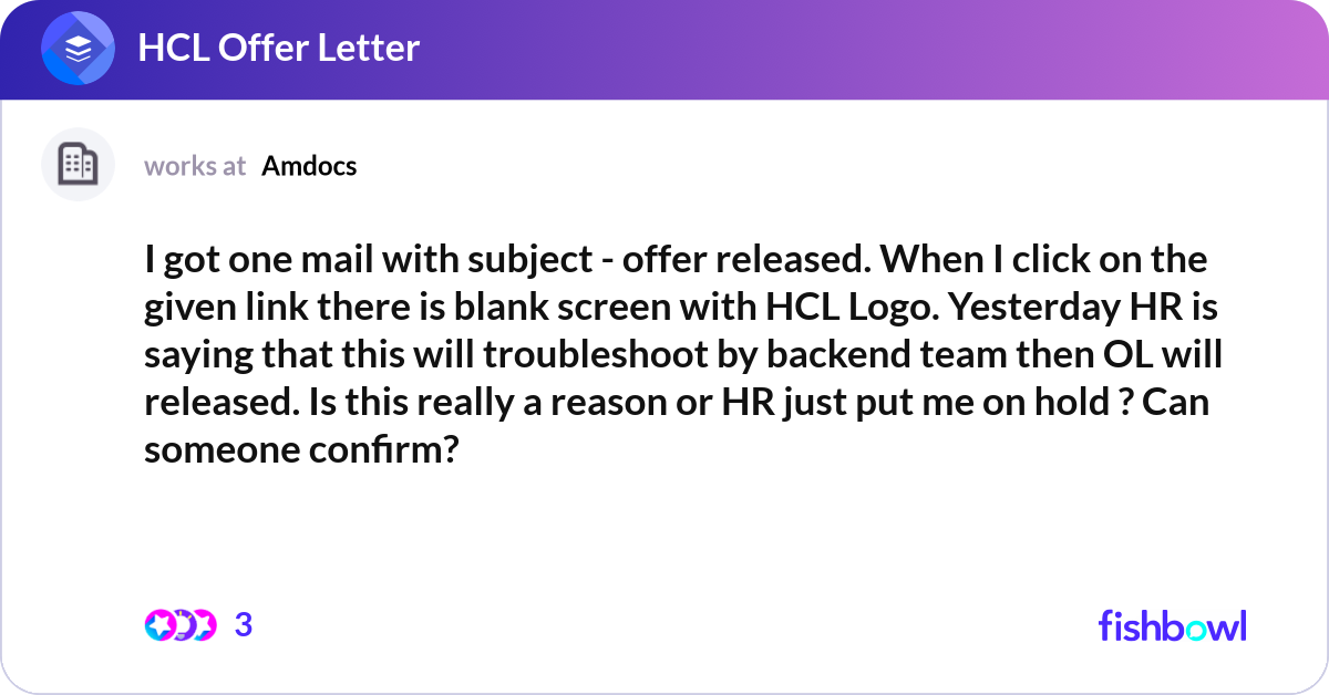 I got one mail with subject - offer released. When... | Fishbowl