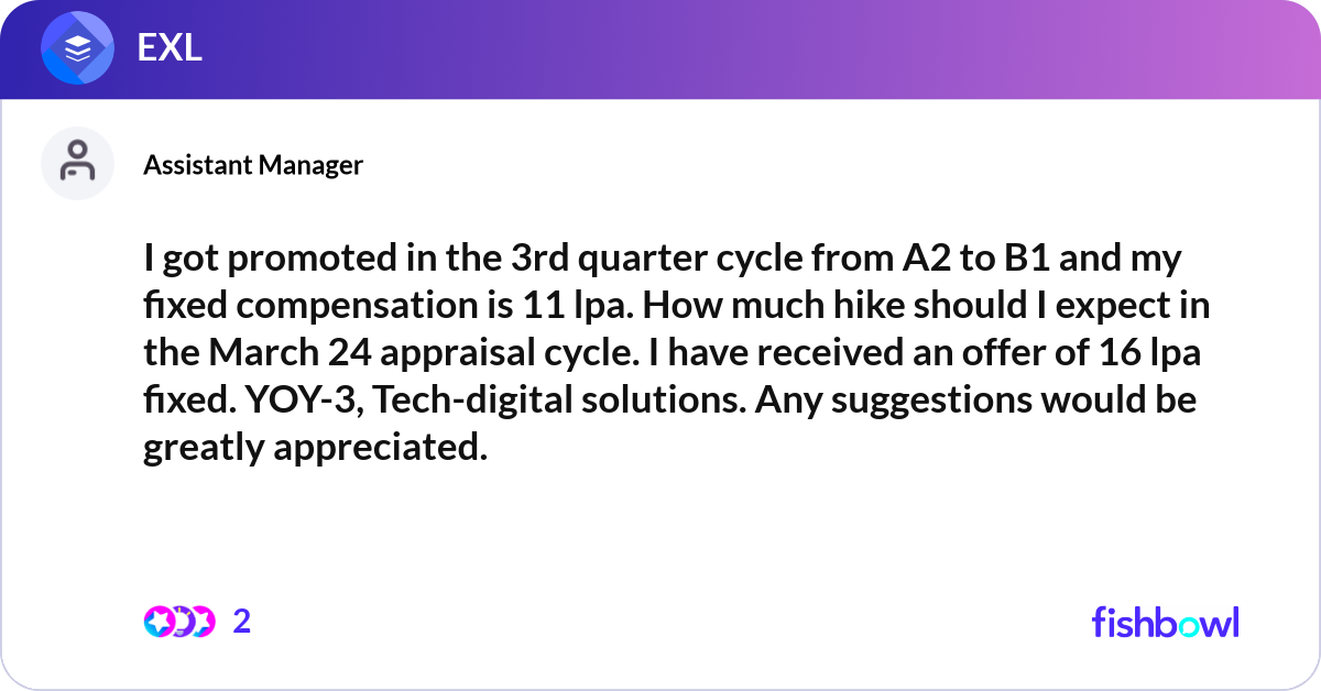 I got promoted in the 3rd quarter cycle from A2 to... | Fishbowl