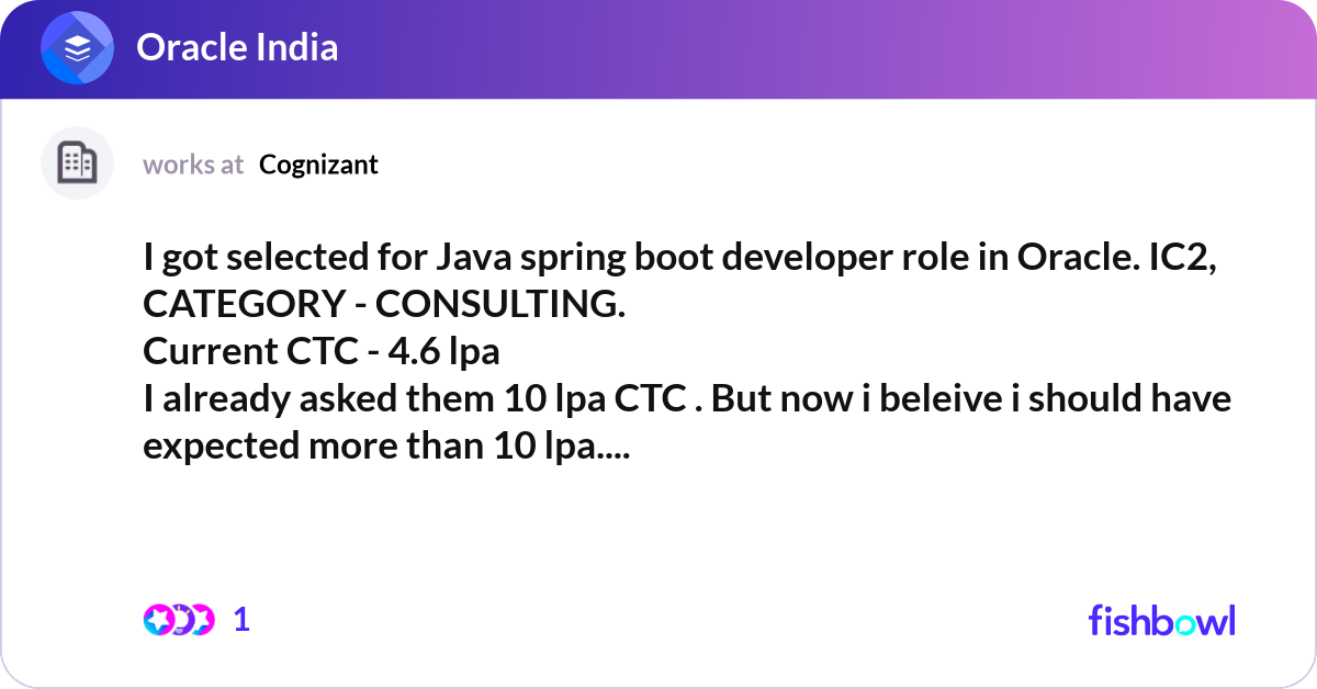 I got selected for Java spring boot developer role... | Fishbowl