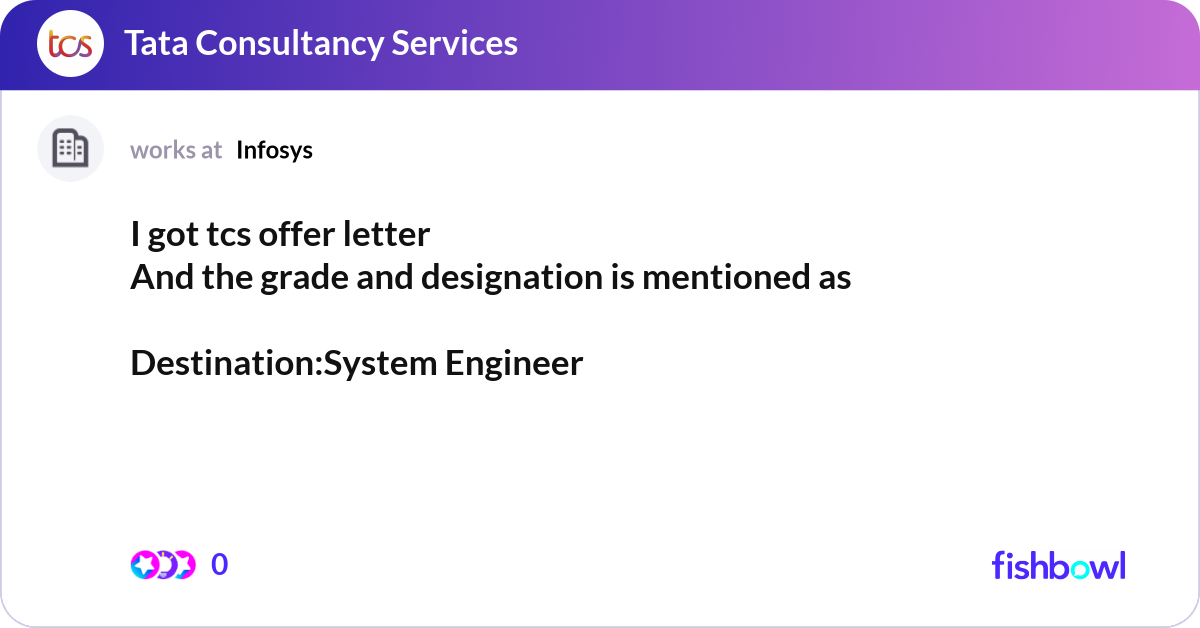 I got tcs offer letter And the grade and designat... | Fishbowl