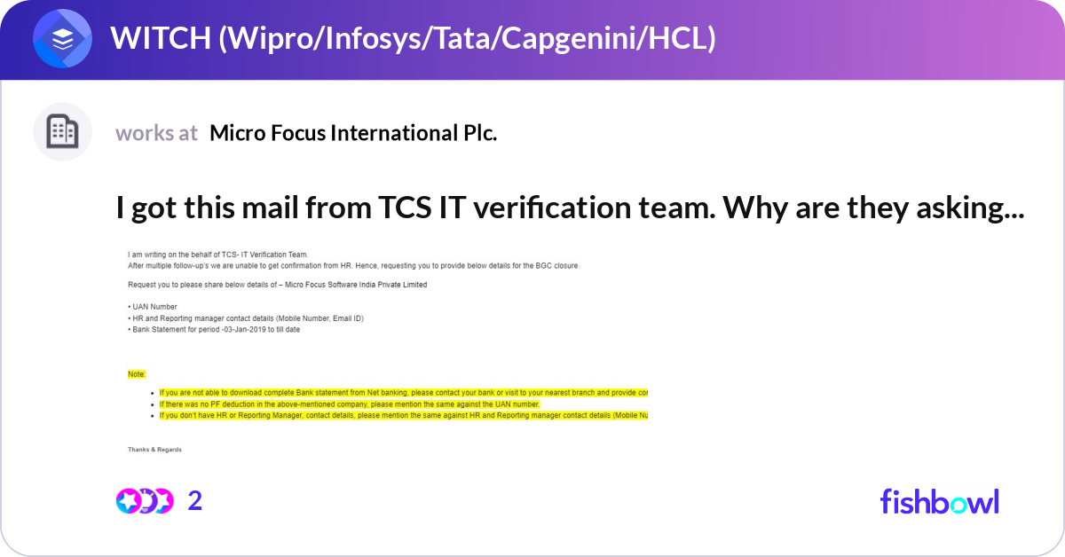 I got this mail from TCS IT verification team. Why... | Fishbowl