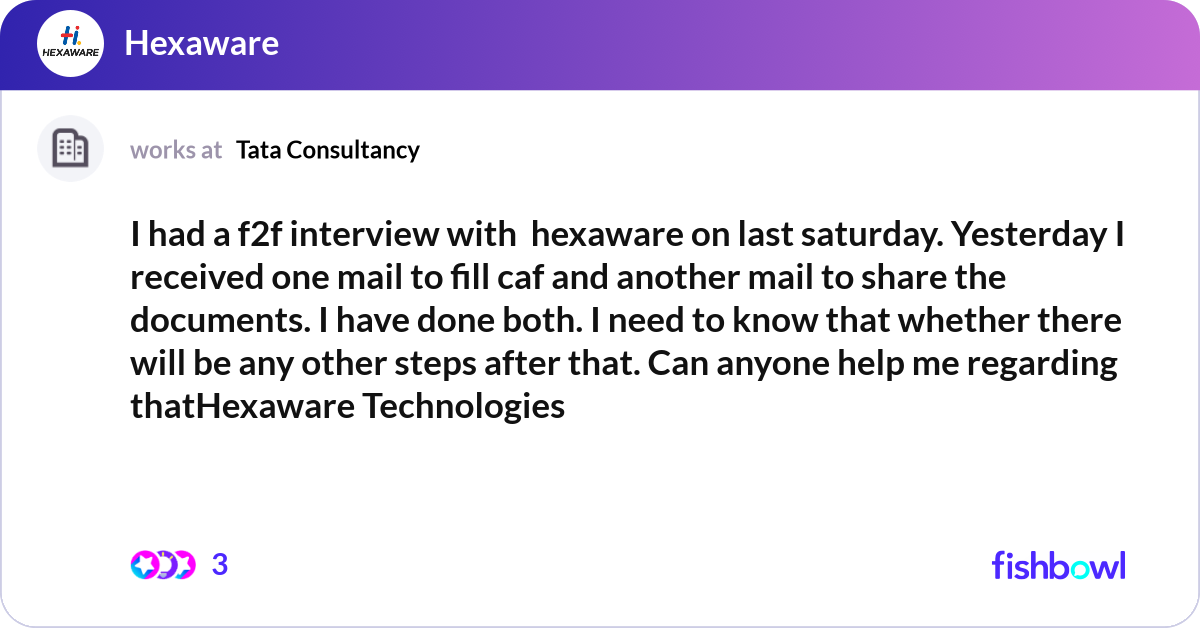 I had a f2f interview with hexaware on last satur... | Fishbowl
