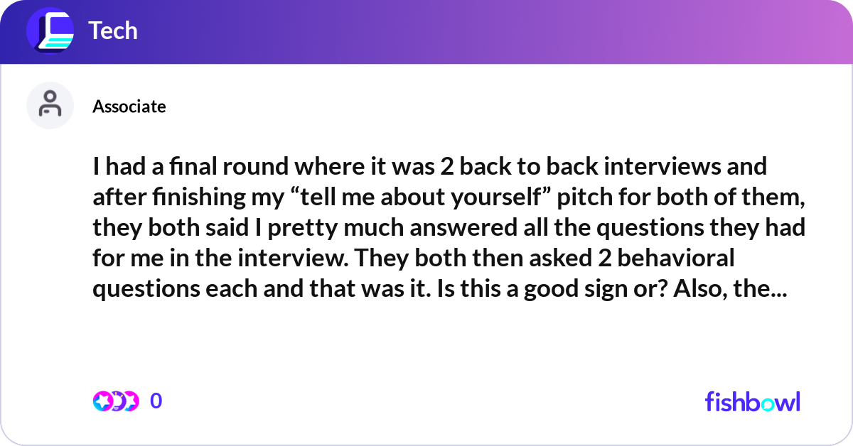 I had a final round where it was 2 back to back in... | Fishbowl