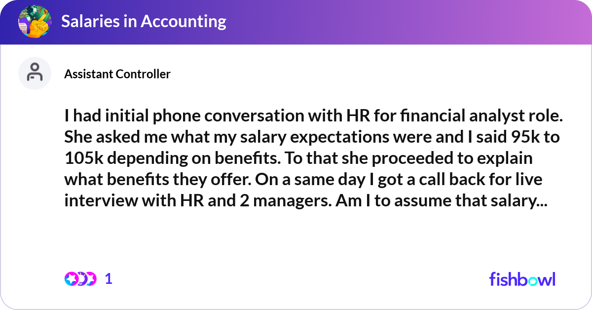I had initial phone conversation with HR for finan... | Fishbowl
