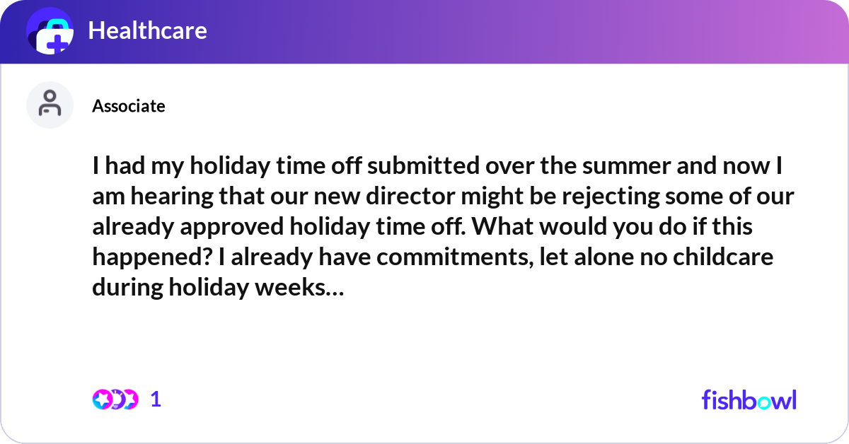 I had my holiday time off submitted over the summe... | Fishbowl