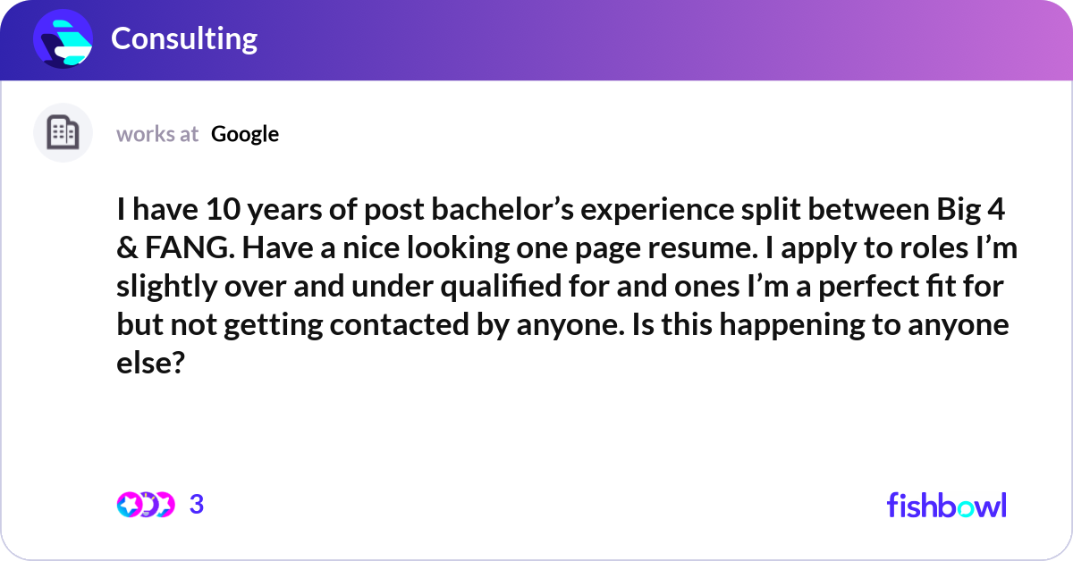 I have 10 years of post bachelor’s experience spli... | Fishbowl