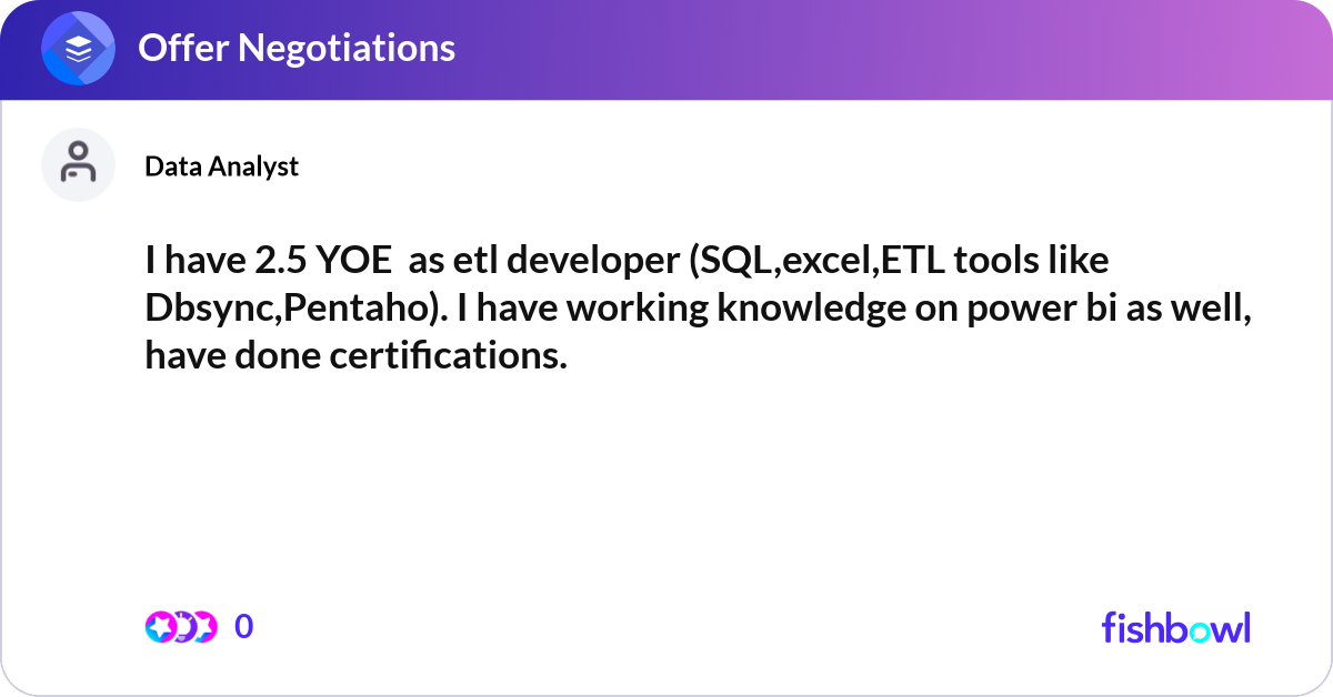 I have 2.5 YOE as etl developer (SQL,excel,ETL to... | Fishbowl