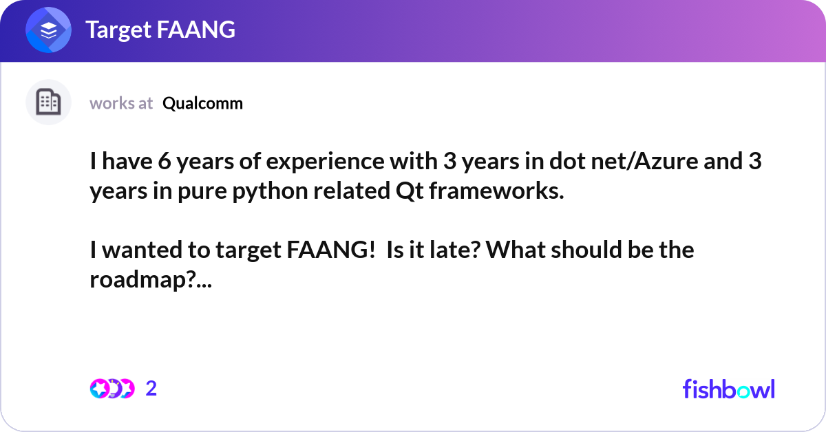 I have 6 years of experience with 3 years in dot n... | Fishbowl