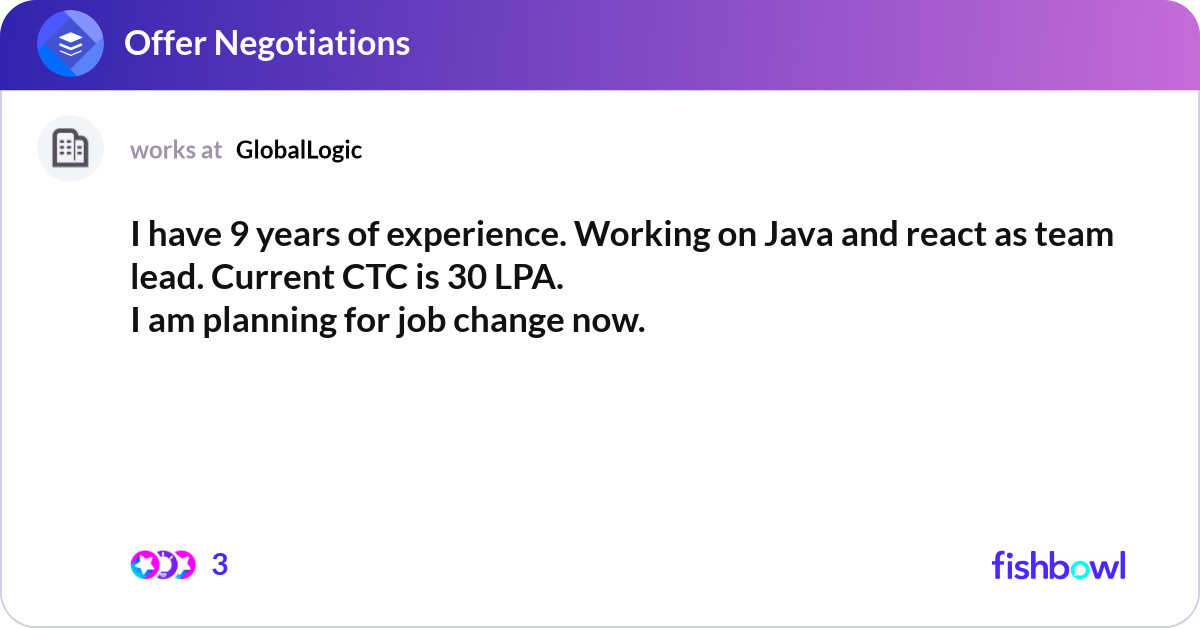 I have 9 years of experience. Working on Java and ... | Fishbowl