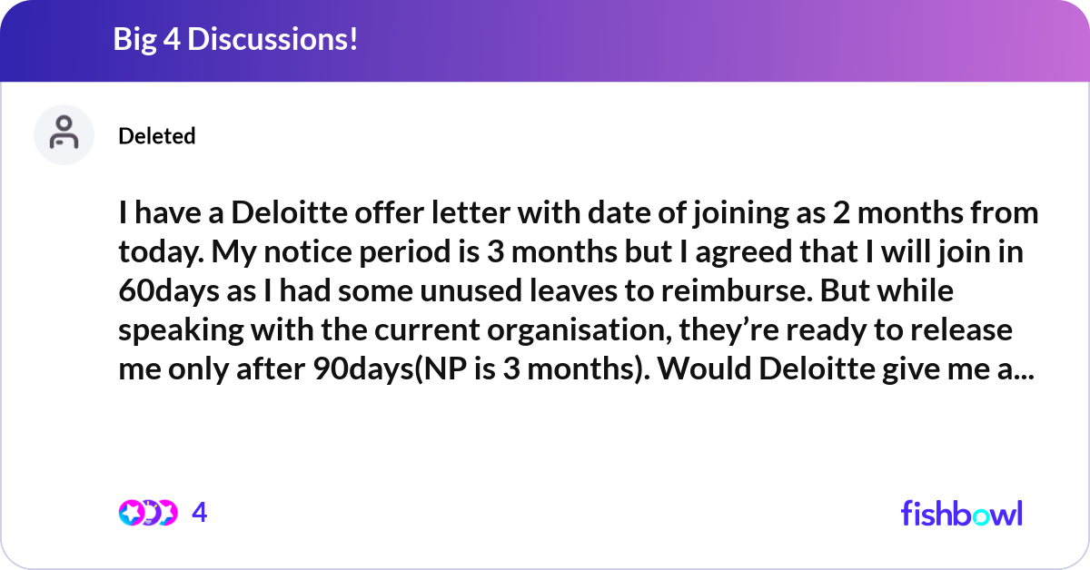 I have a Deloitte offer letter with date of joinin... | Fishbowl