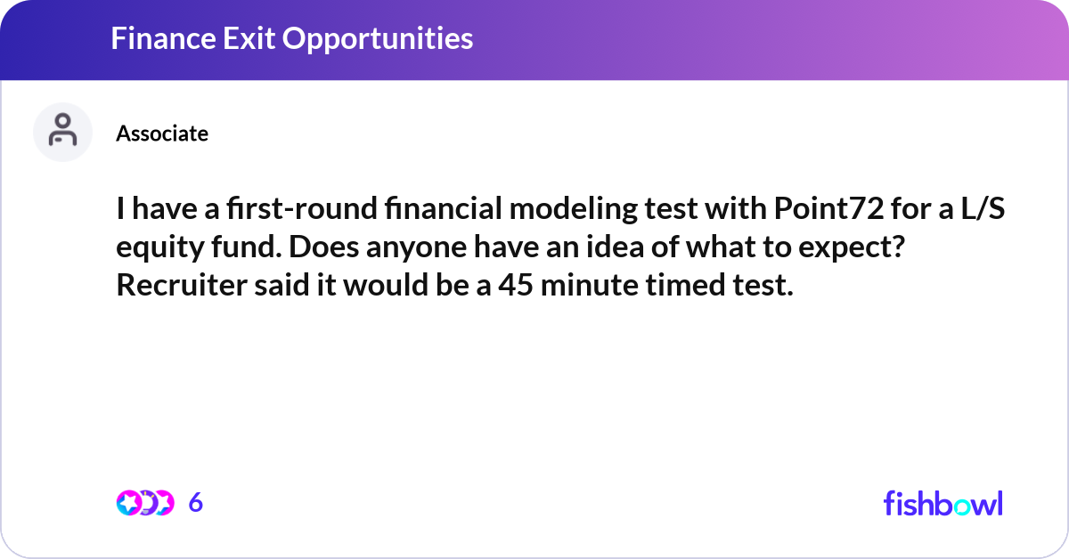 I have a first-round financial modeling test with ... | Fishbowl