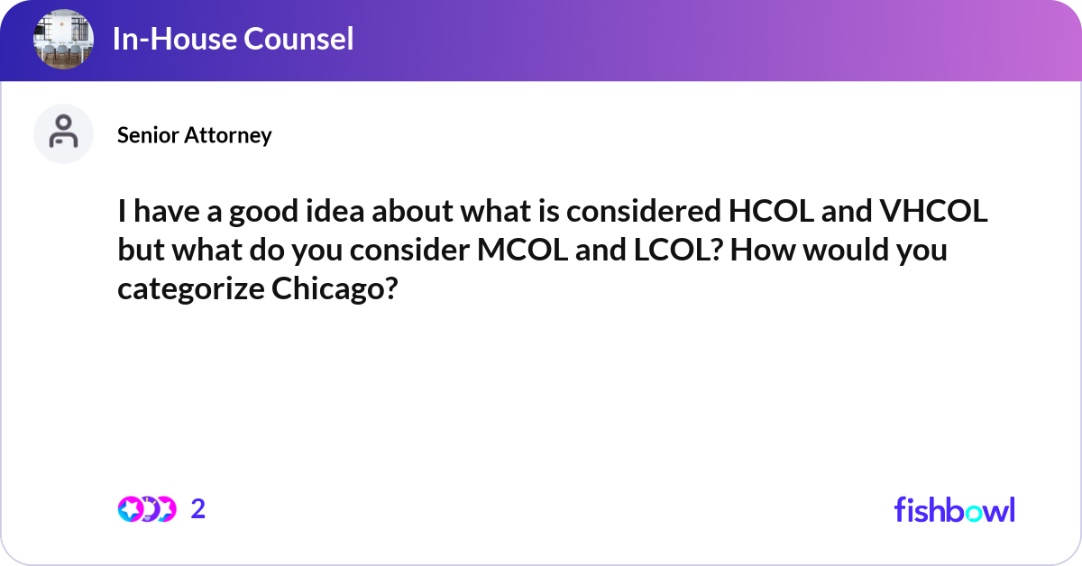 I have a good idea about what is considered HCOL a... | Fishbowl